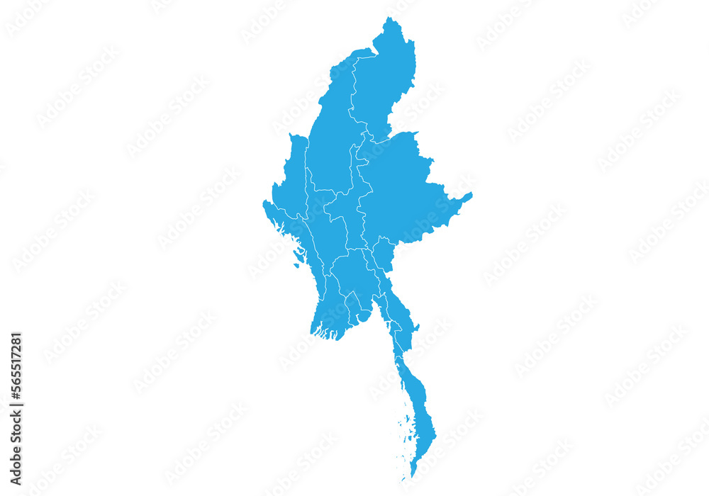 myanmar map. High detailed blue map of myanmar on PNG transparent ...