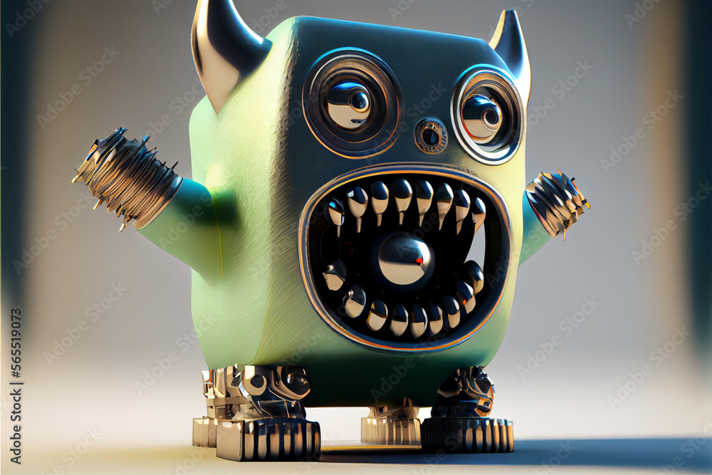 super cute blue metallic monster robot Stock Illustration | Adobe Stock