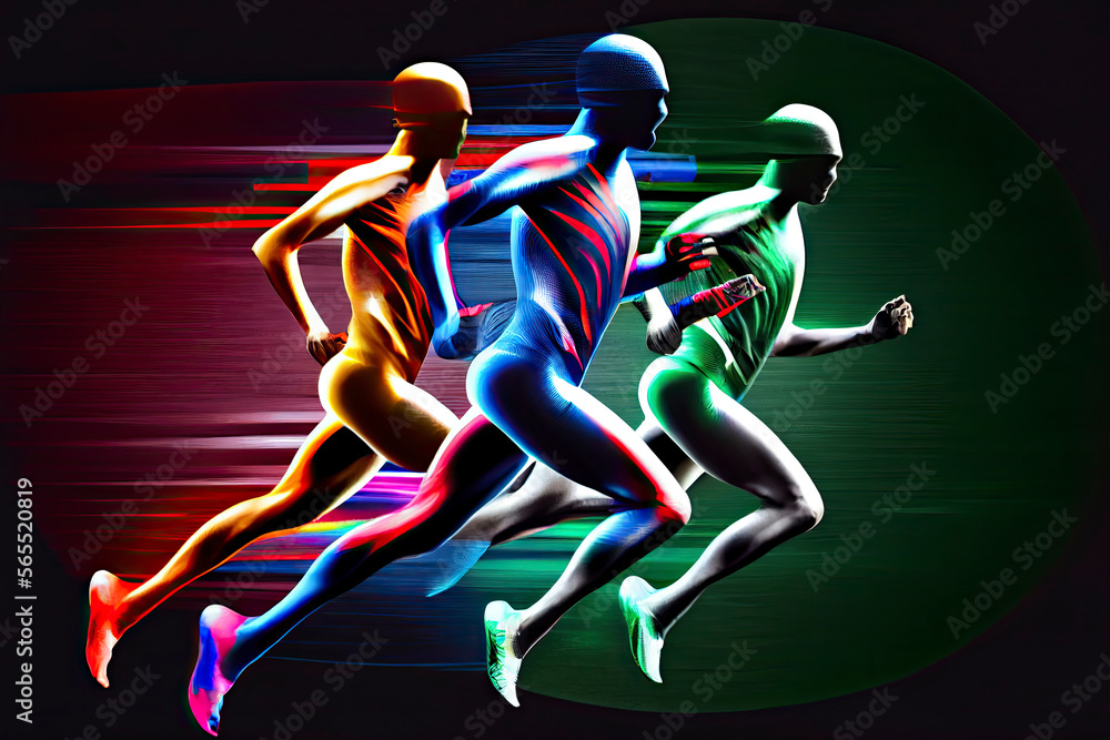 running athletes, sport and competition background with motion color ...