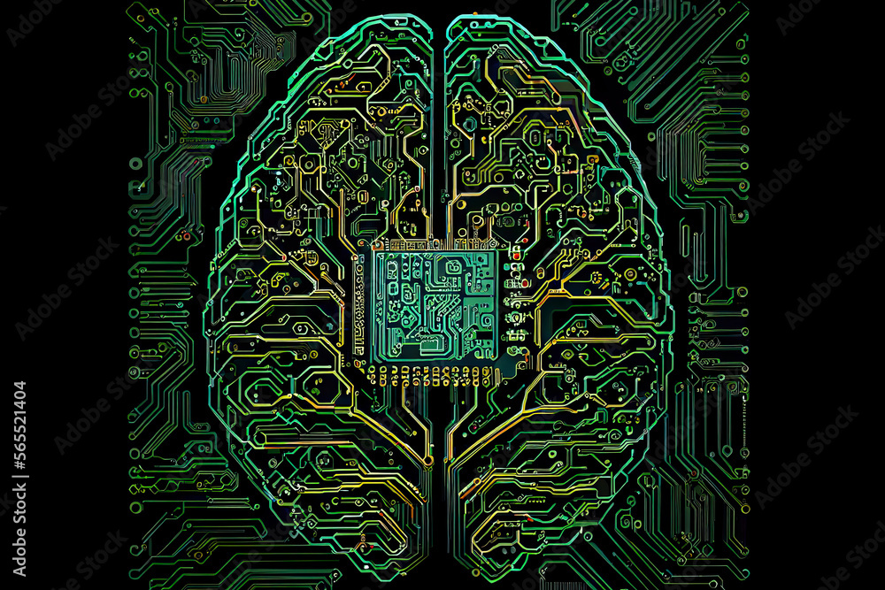 Vector printed circuit board human brain, conceptual illustration of ...