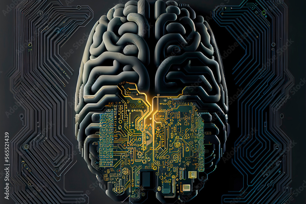 Vector printed circuit board human brain, conceptual illustration of ...