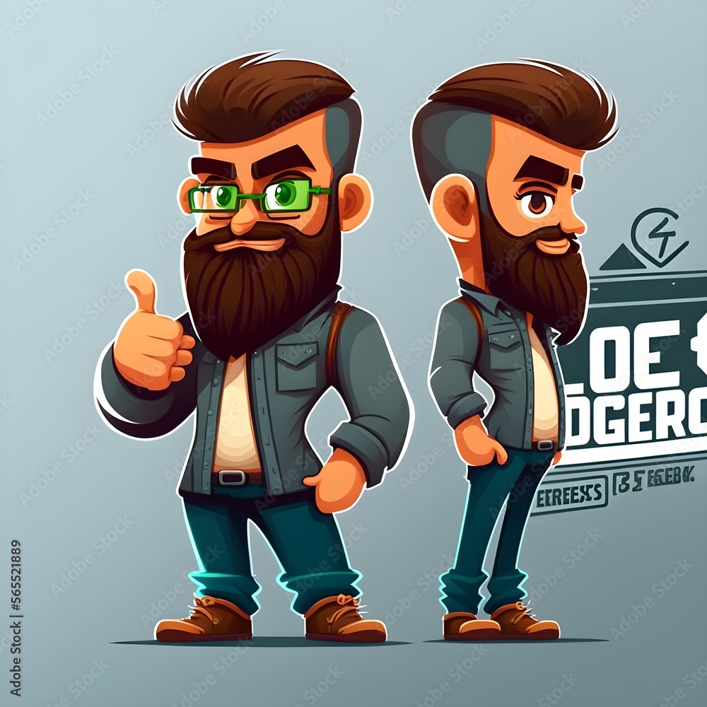 character mascot design with beard illustration vector full body ...
