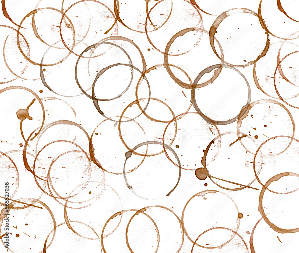 Spilled coffee rings are seen in a background illustration that is on a ...