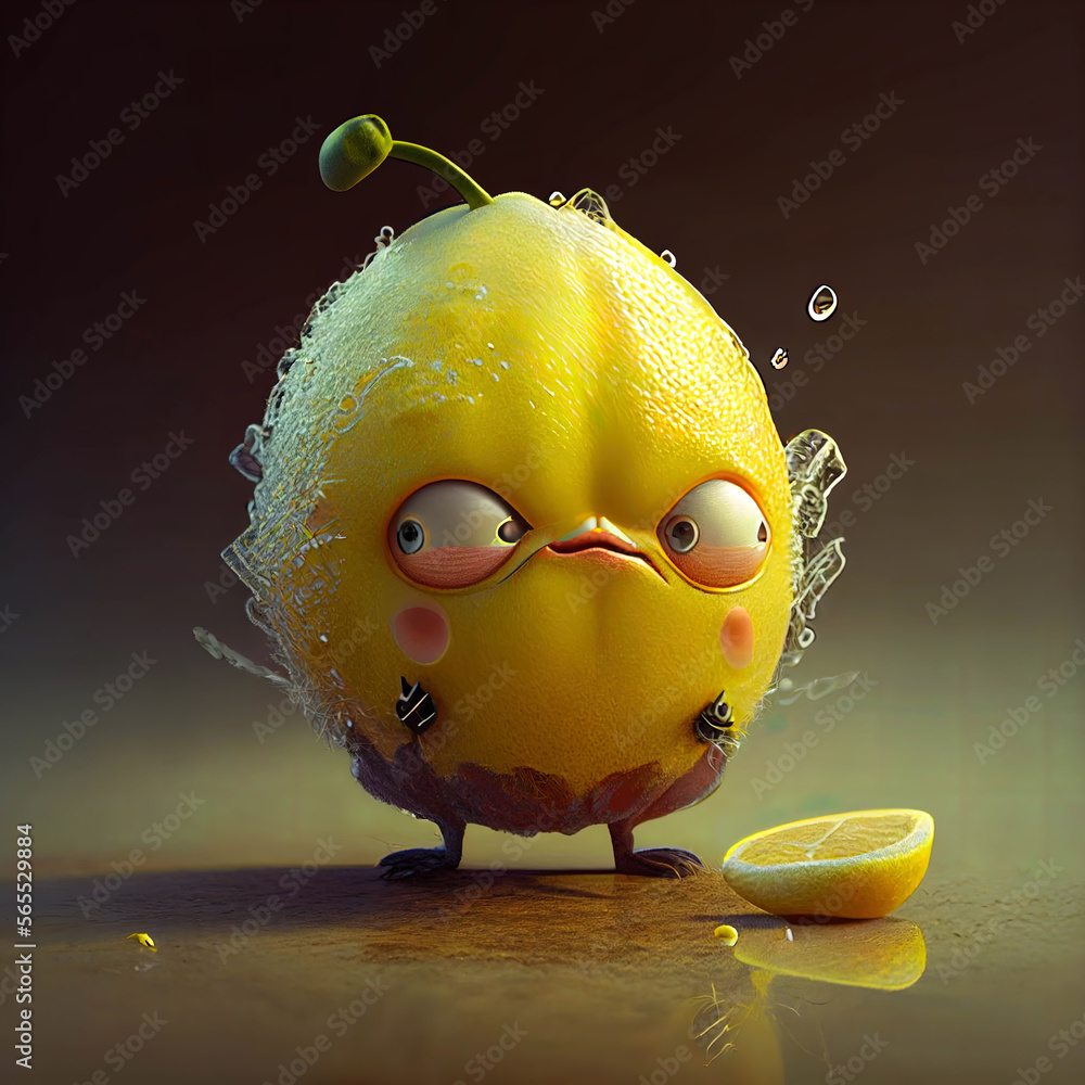 High detail emotive 3D cartoon character : freaky food - lurky lemon ai ...