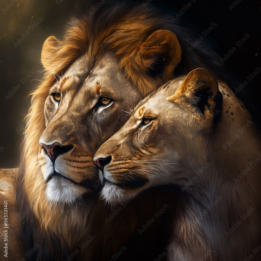 Animal Romance: A Valentine's Day Lion and Lioness Couple Cuddle in ...