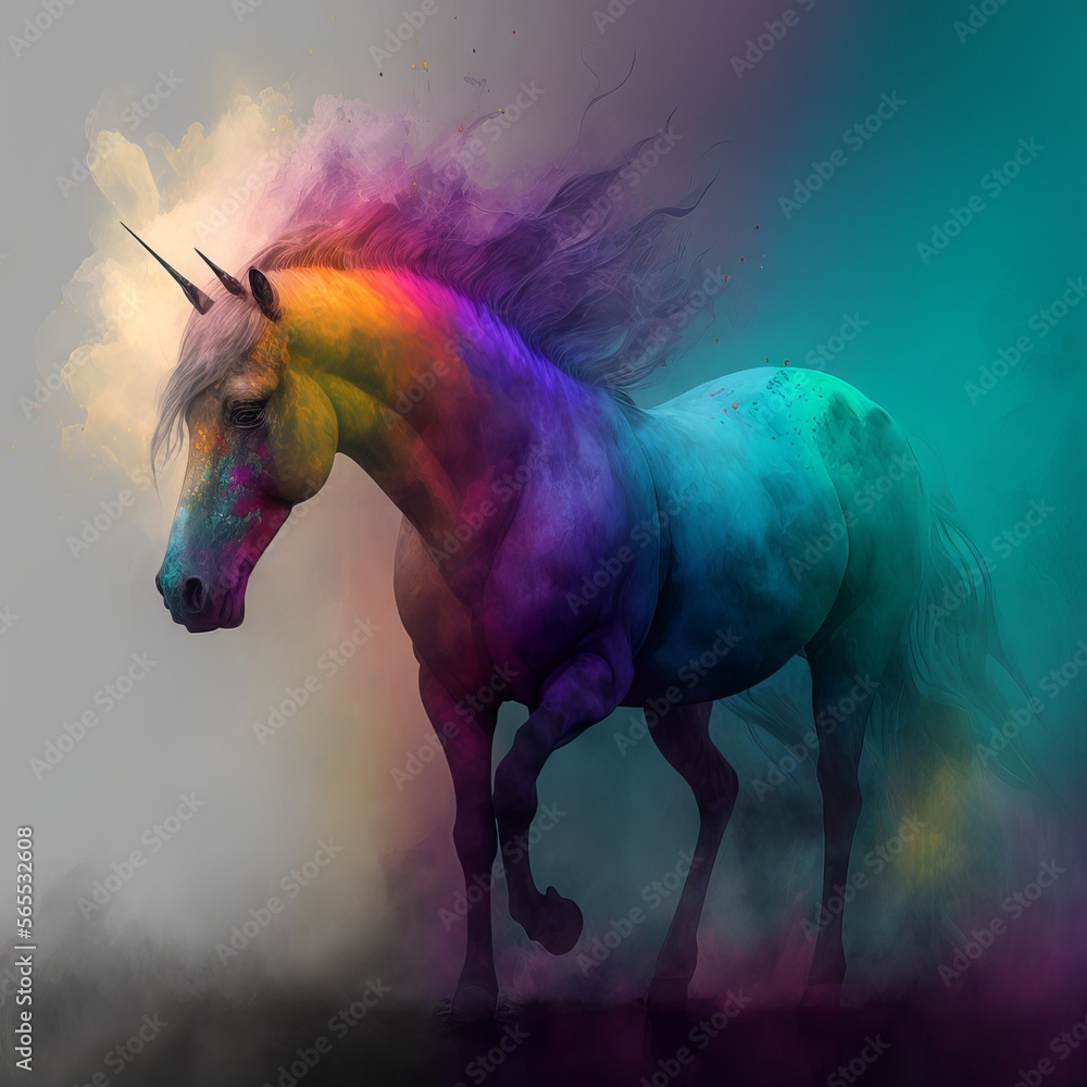 Rainbow-Tinted Fantasy Magic: A Mythical Unicorn Creature in a Colorful ...