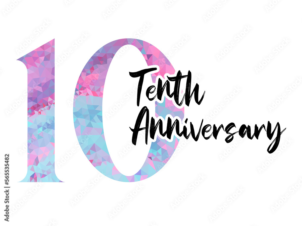 10 ten years anniversary. Vector triangular digits with white ...