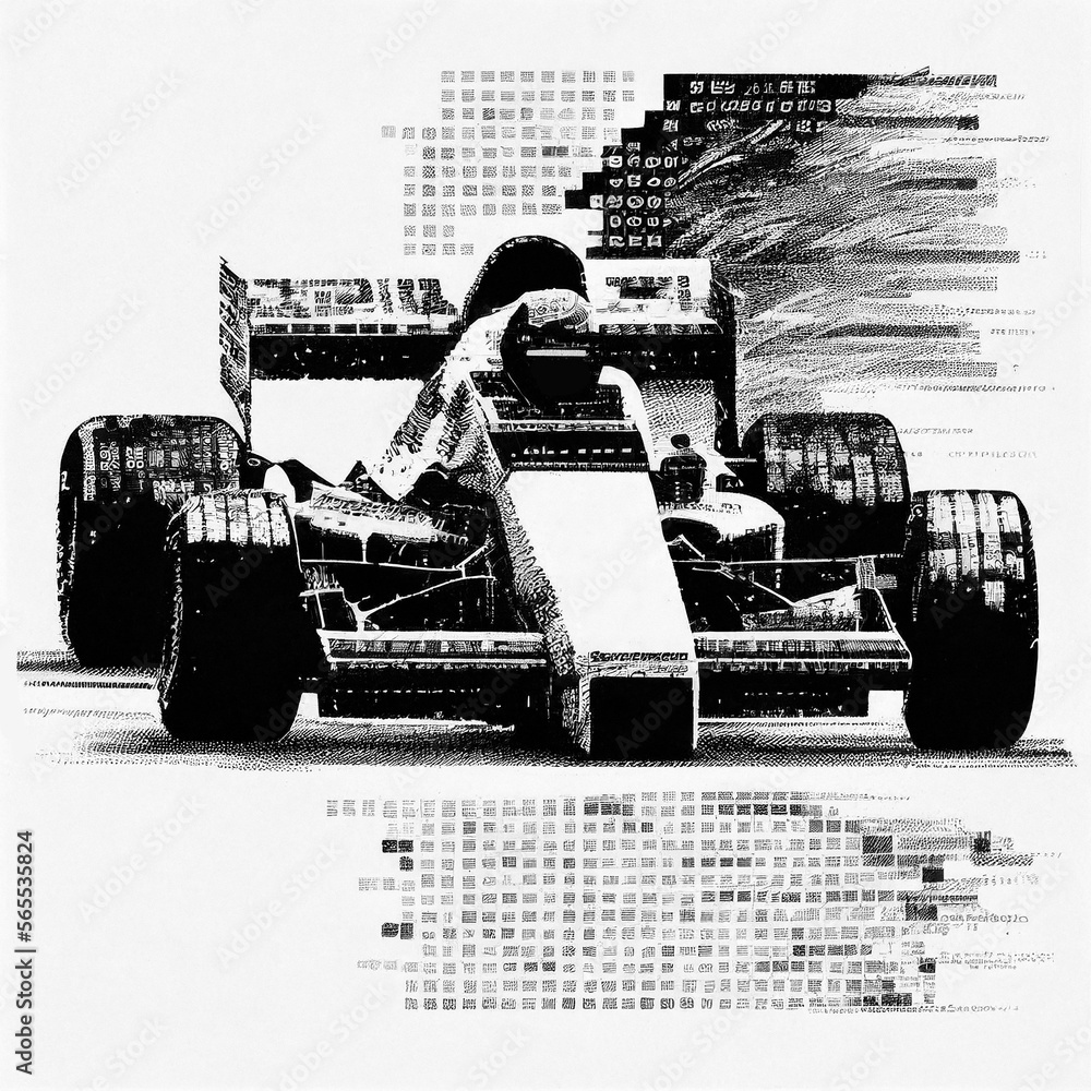 Line Art/ ASCII / Pixelated Race Car - Generative Ai Stock Illustration ...