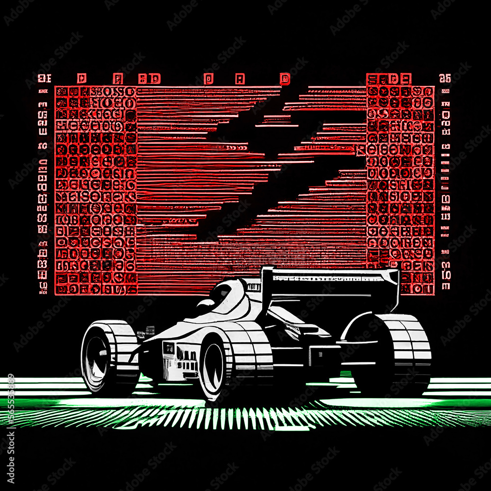 Line Art/ ASCII / Pixelated Race Car - Generative Ai Stock Illustration ...