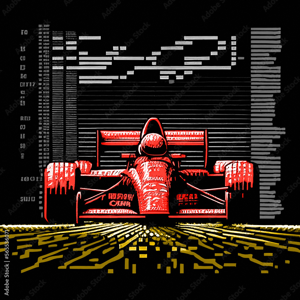 Line Art/ ASCII / Pixelated Race Car - Generative Ai Stock Illustration ...