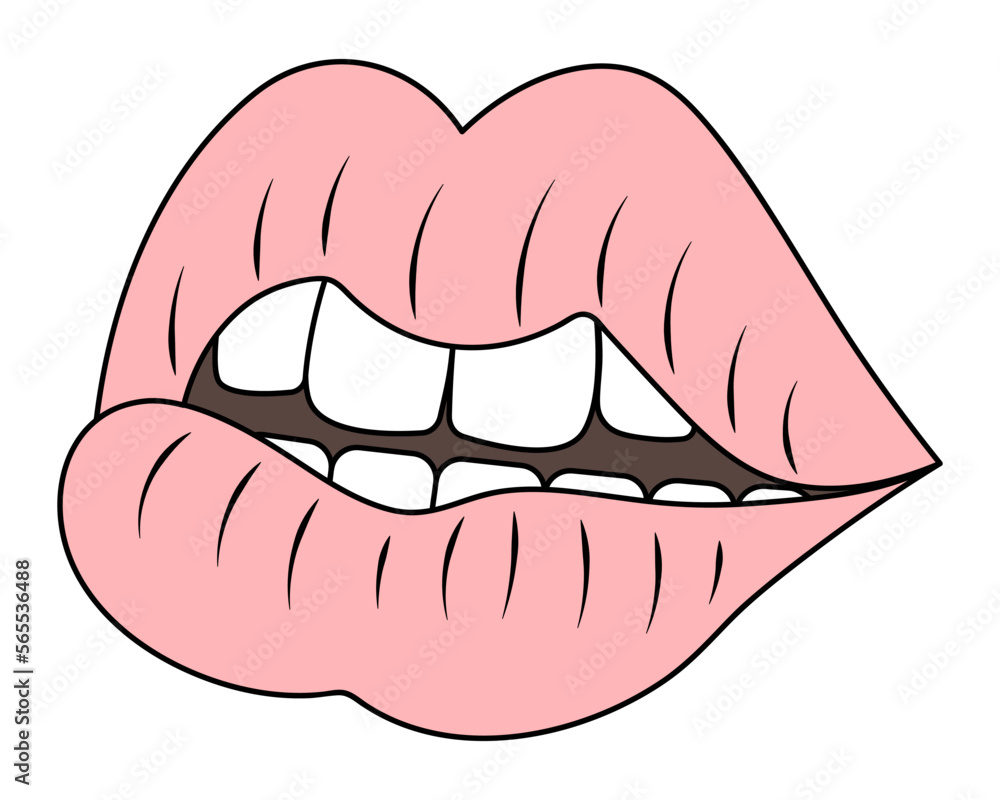 Puffy Lips Side View Seductive Mouth Slightly Open Color Vector Illustration Cartoon Style