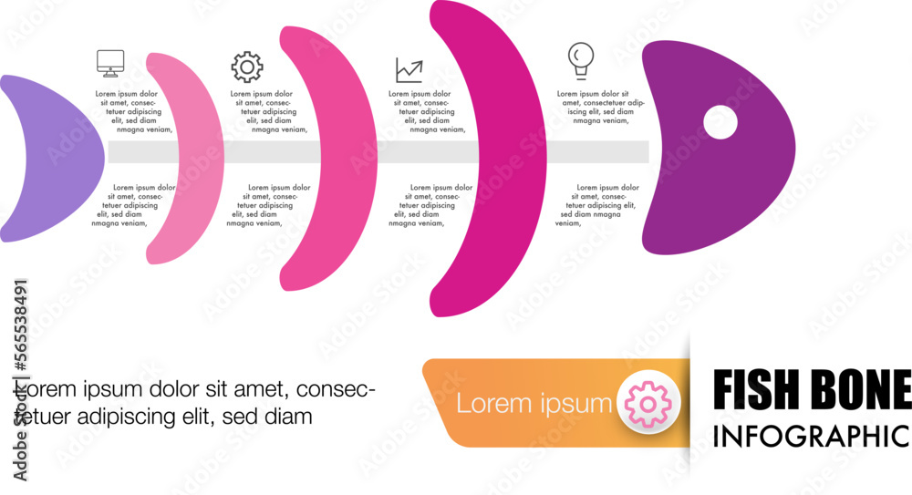 Infographic business fish bone chart to present data, progress ...