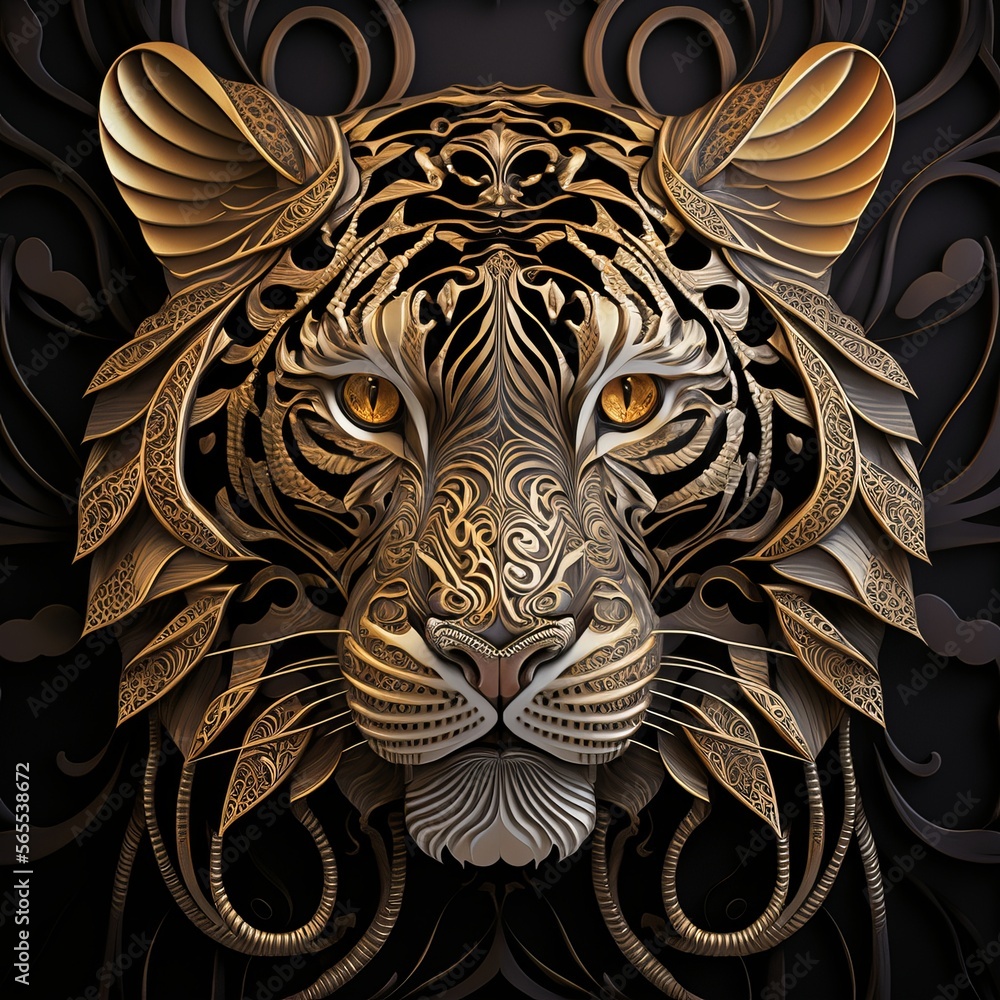 Royal Bengal Tiger Animal Gold Filigree Inlaid Design: Intricate and ...