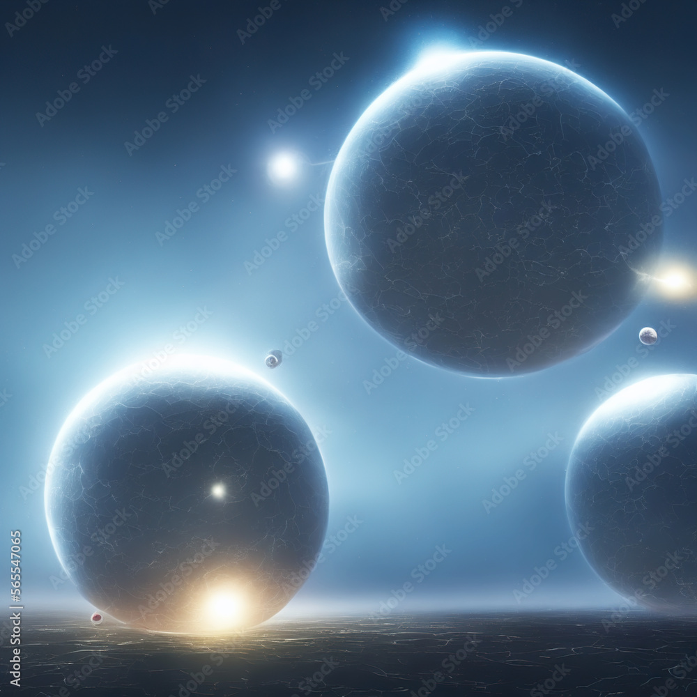 Planetary spheres in orbit generating energy. Abstract background ...