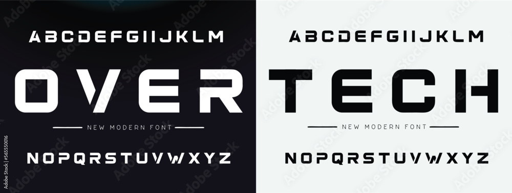 OVER TECH Sports minimal tech font letter set. Luxury vector typeface ...