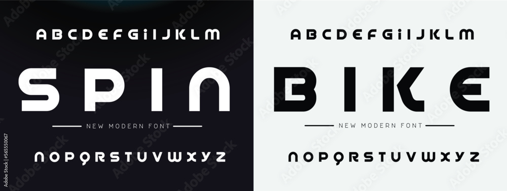 SPIN BIKE Sports minimal tech font letter set. Luxury vector typeface for company. Modern gaming ...
