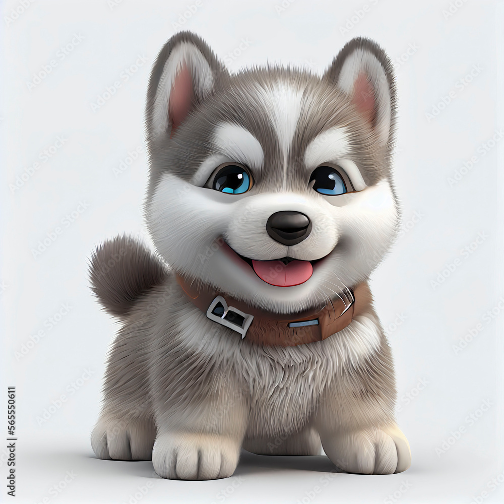Cute cartoon little husky puppy, 3d cartoon character. Generative AI ...