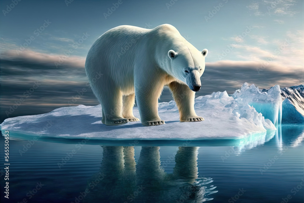 Global warming: polar bear on a melting shrinking iceberg Stock ...
