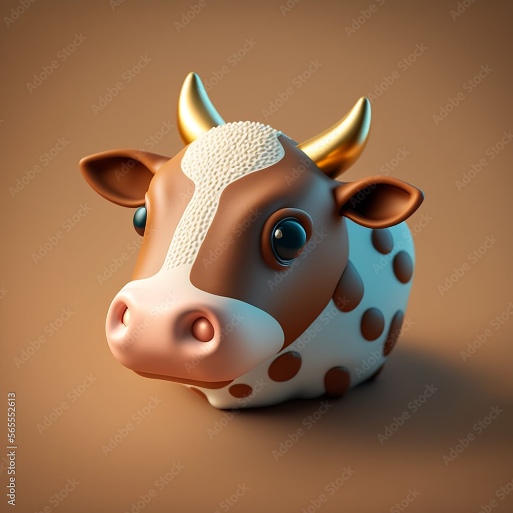 The 3d cow icon is beautiful and cute. Generative AI. 3D lovely cow ...