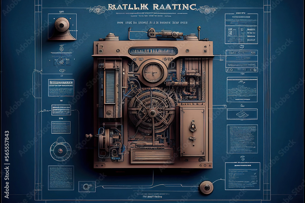 schematics 2D blueprint of a functioning stream punk time travel device ...