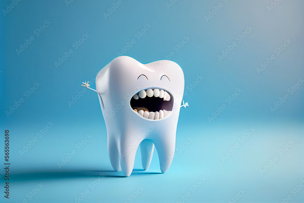 lustiger, glücklicher Comic Zahn in 3d isoliert auf einfarbigen ...