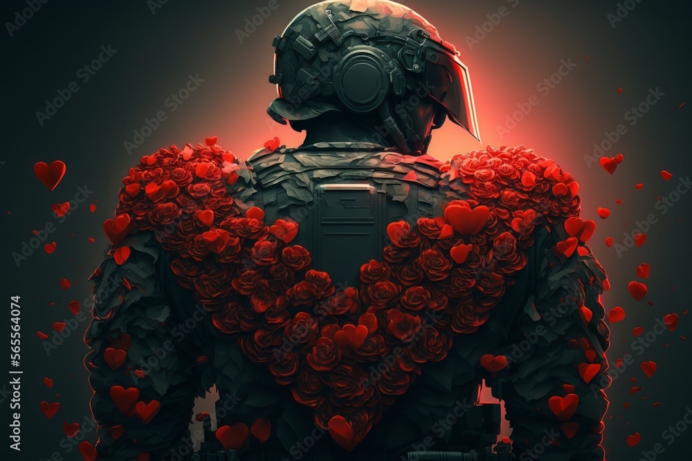 Photo & Art Print This Soldier is wearing the red roses of Love as part ...