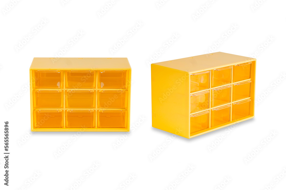 Collection of Yellow Plastic Box with Drawer Isolated on White ...