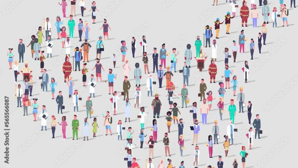 Large Crowd of Different People Standing Together in a Shape of China ...