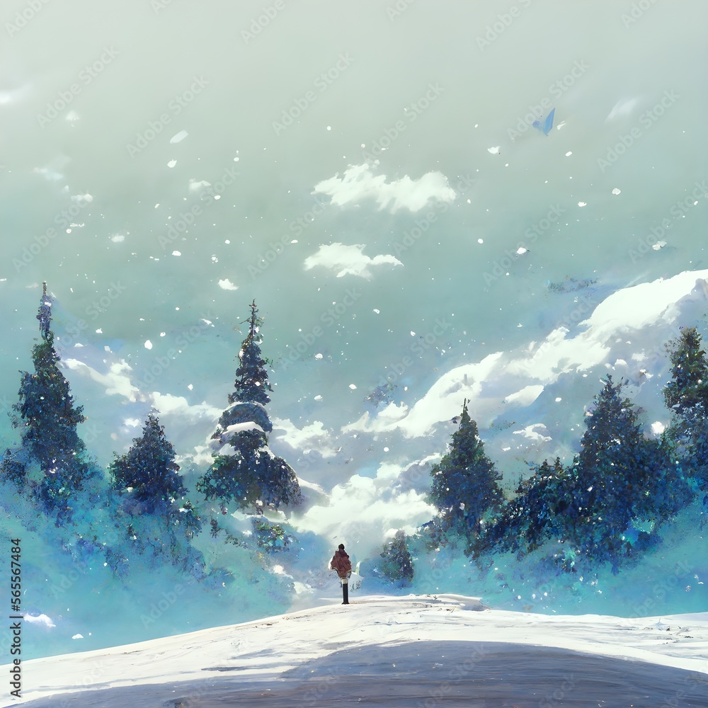 snow pattern front view makoto shinkai anime style ghibli game asset 2k ...