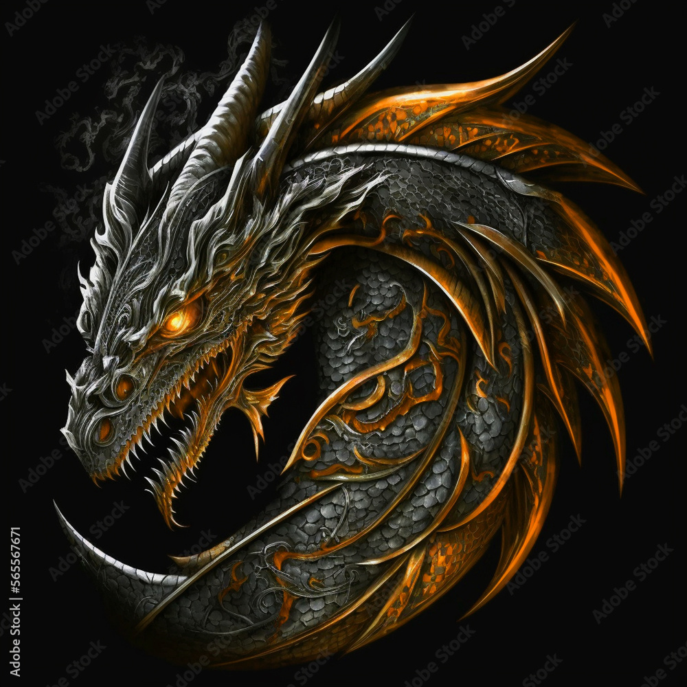 Silver and gold dragon symbol Generative AI technology Stock ...