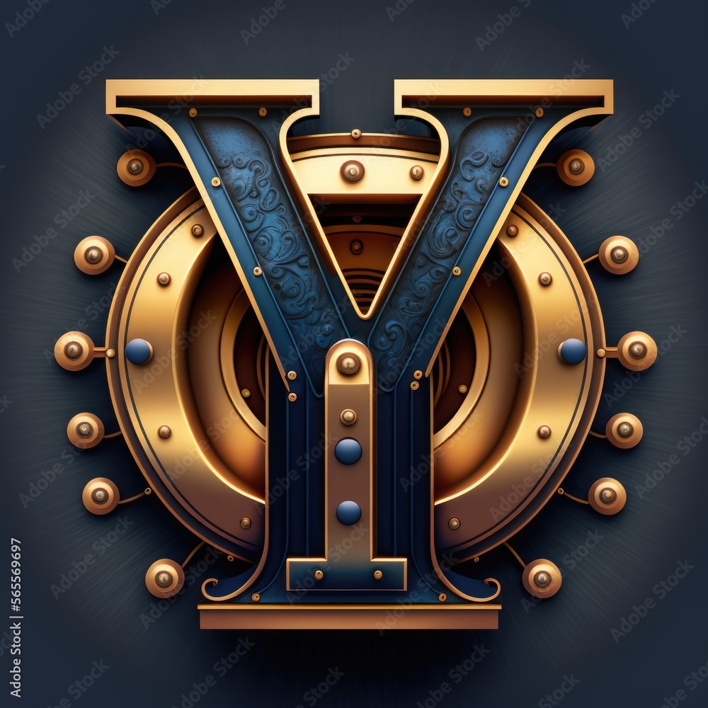 Capital letter Y, steampunk alphabet in bronze metal and navy blue, AI ...