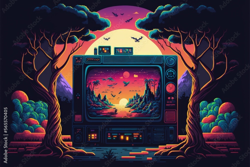 Vintage video game console illustration, 16-bit, retro 80s and 90s ...