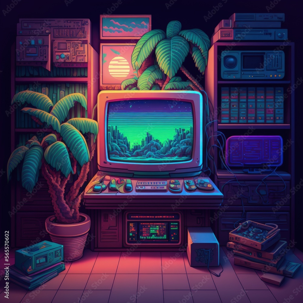Vintage Video Game Console Illustration 16 bit Retro 80s And 90s vintage-video-game-console-illustration-16-bit-retro-80s-and-90s