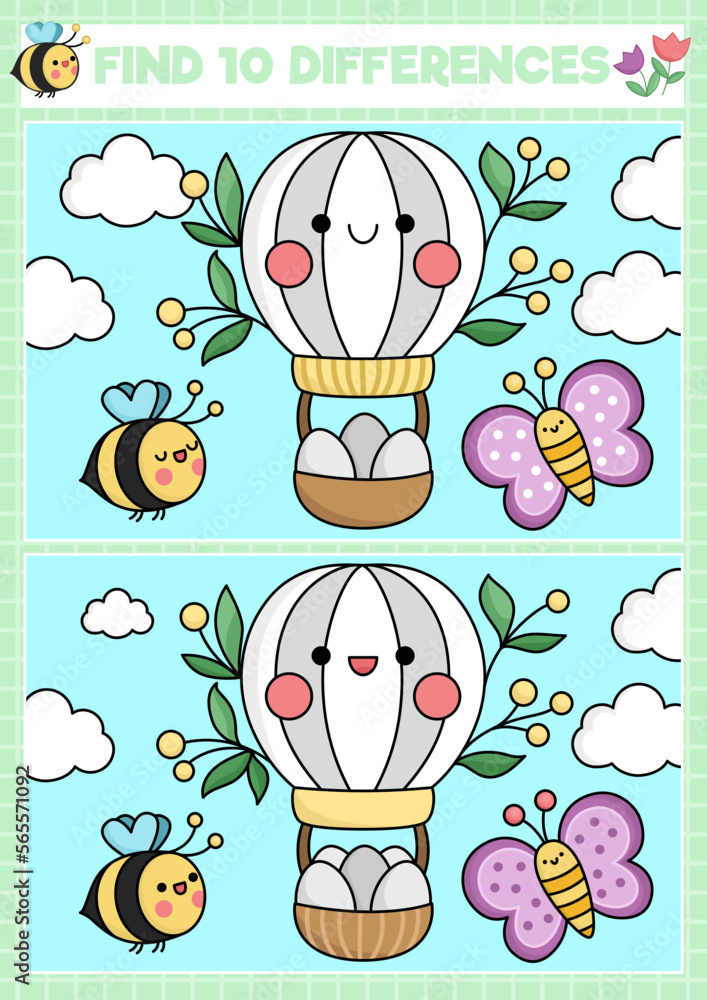Easter kawaii find differences game for children. Attention skills ...