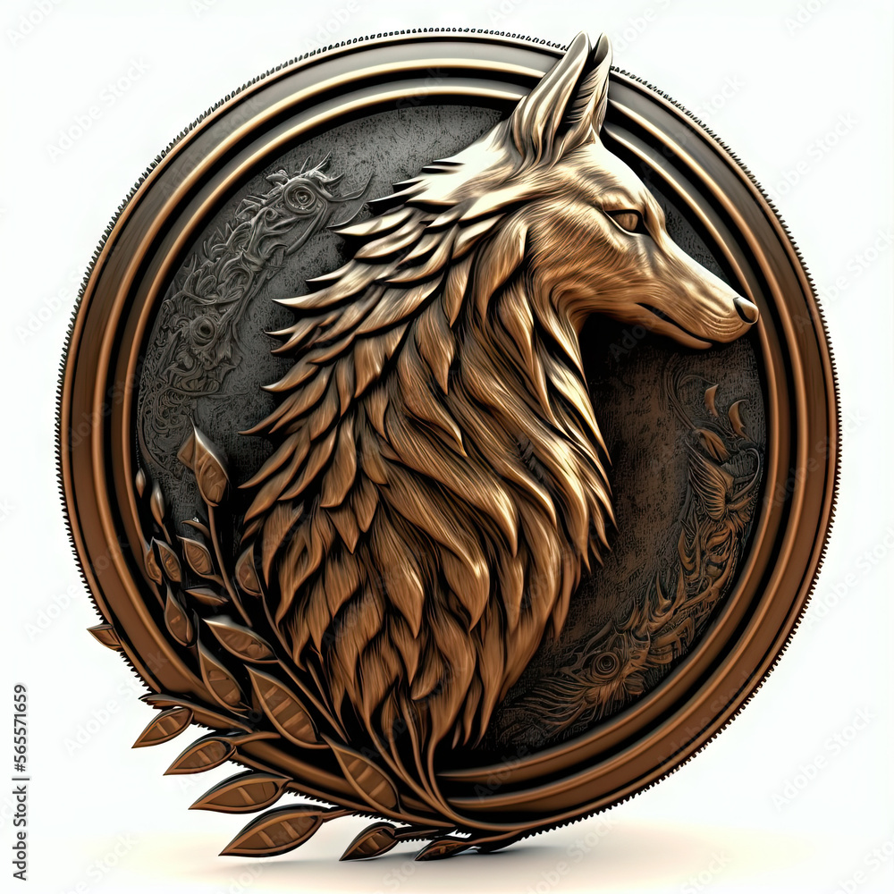 Wolf metal emblem isolated on white background Stock Illustration ...