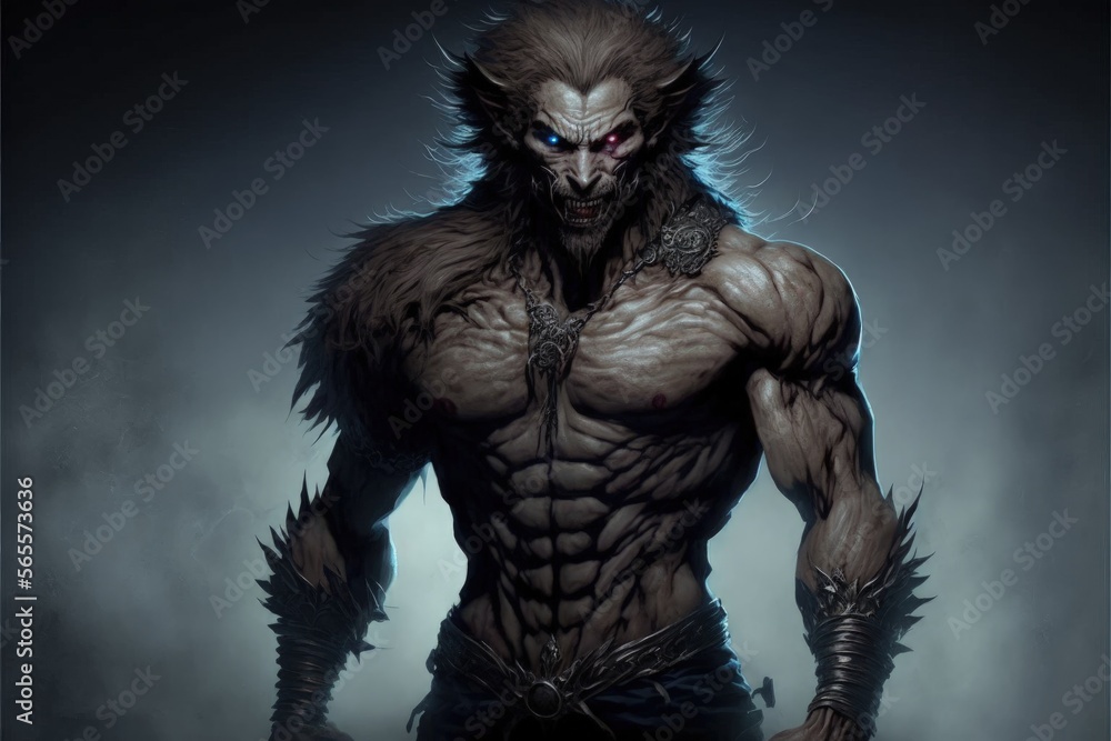 Werewolf warrior illustration in the night, anime manga style ...