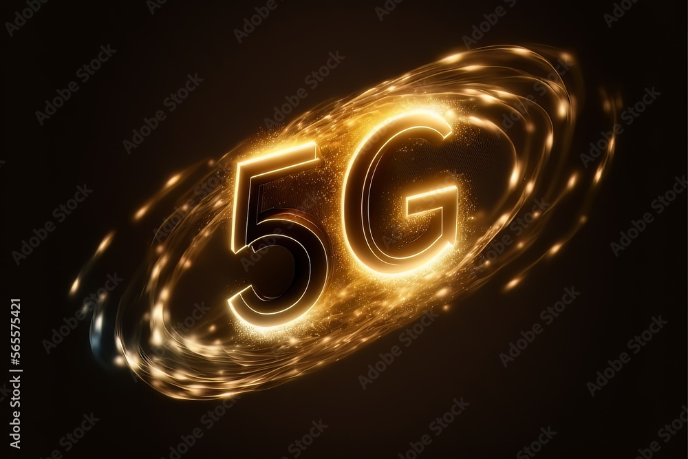 5G network symbol on a black background. High speed internet mobile ...