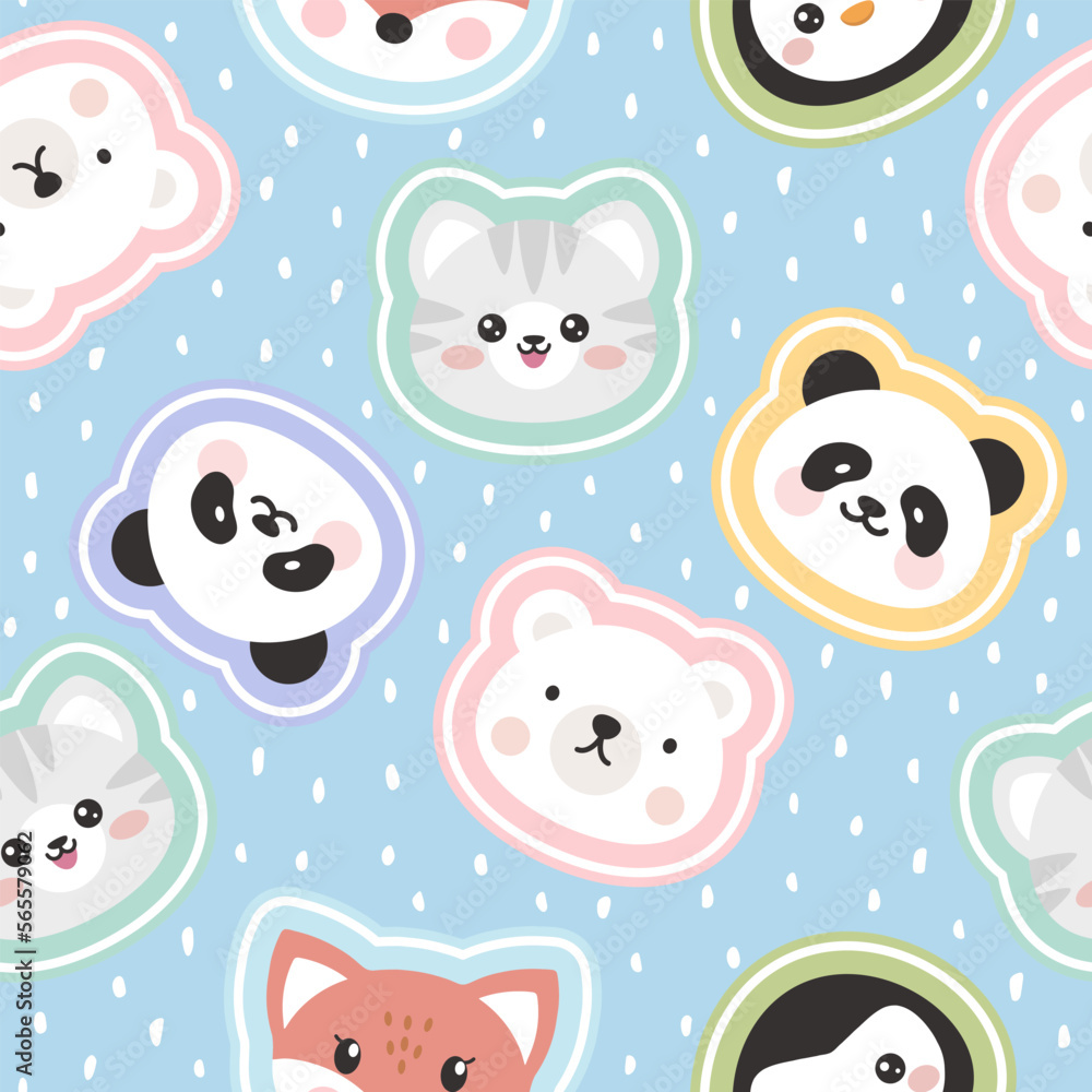 Dashed colorful animals seamless pattern for kids, polar bear, penguin ...