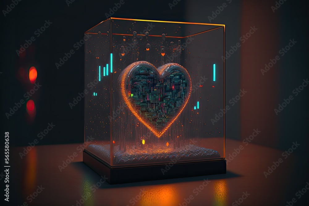 Digital Heart, Voxel Art or Pixel Art Style, AI-Generative Neon Light ...
