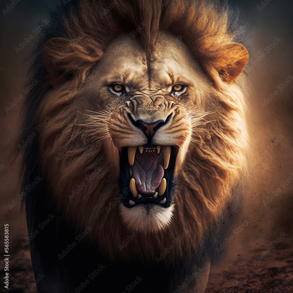 Lion Roaring Front View