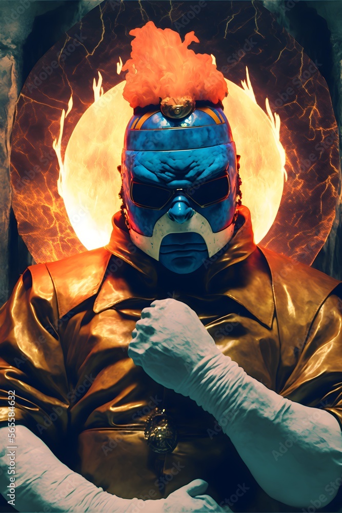 a Caucasian supervillain named Mercury Topaz In his villains lair ...