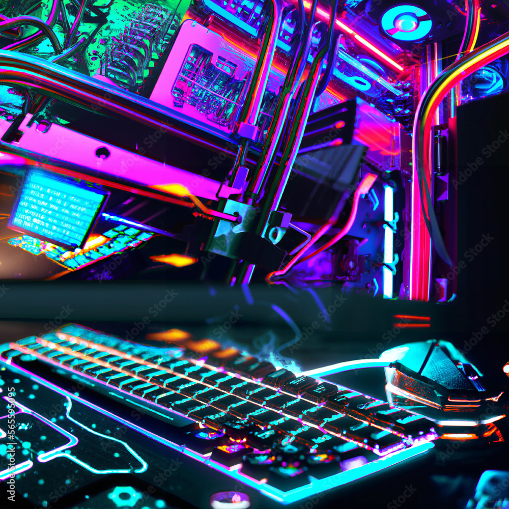 Cyberpunk Futuristic Modular Computer with Mechanical Keyboard and ...