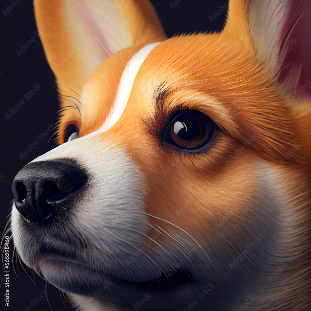 Close-up portrait of dog corgi face in profile. The muzzle of a dog ...
