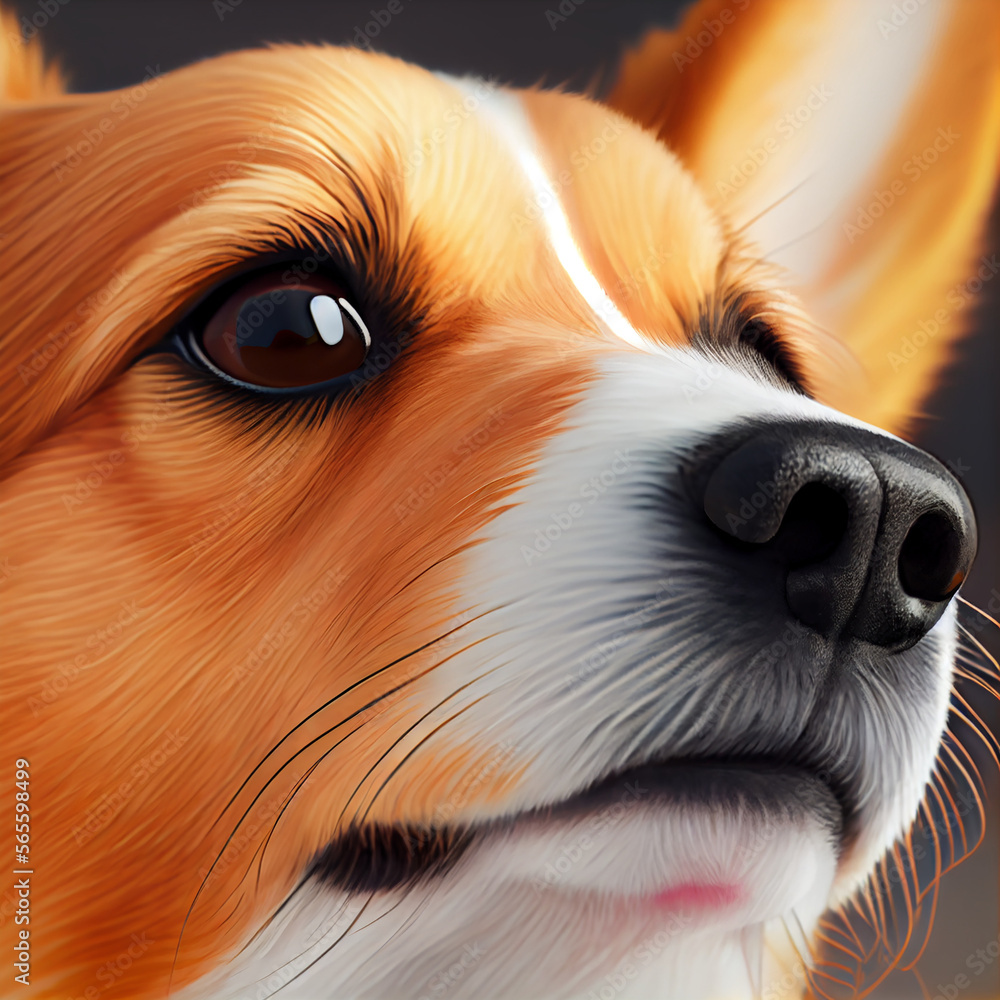Close-up portrait of dog corgi face in profile. The muzzle of a dog ...