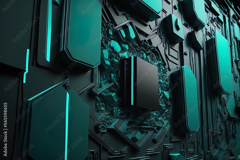 Wallpaper with a futuristic design in teal and black. Generative AI ...