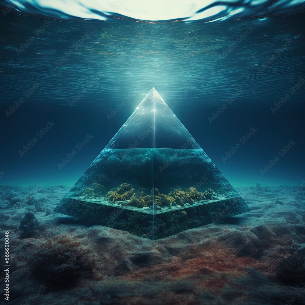 A mysterious translucent holographic pyramid floating in the middle of ...