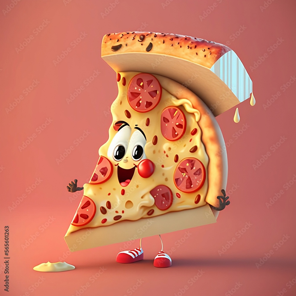 Cute Pizza Slice Cartoon Character Standing With a Smiley Face ...