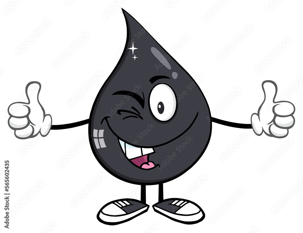Smiling Petroleum Or Oil Drop Cartoon Character Winking And Holding Two ...