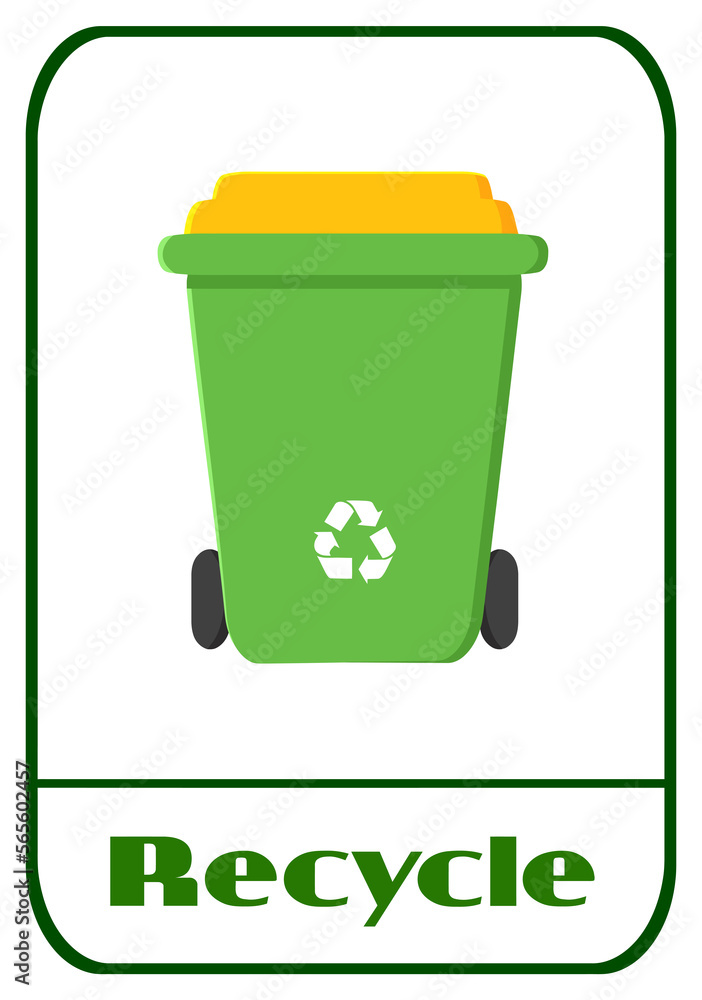 Green Recycle Bin Modern Flat Label Design With Text Recycle. Hand ...