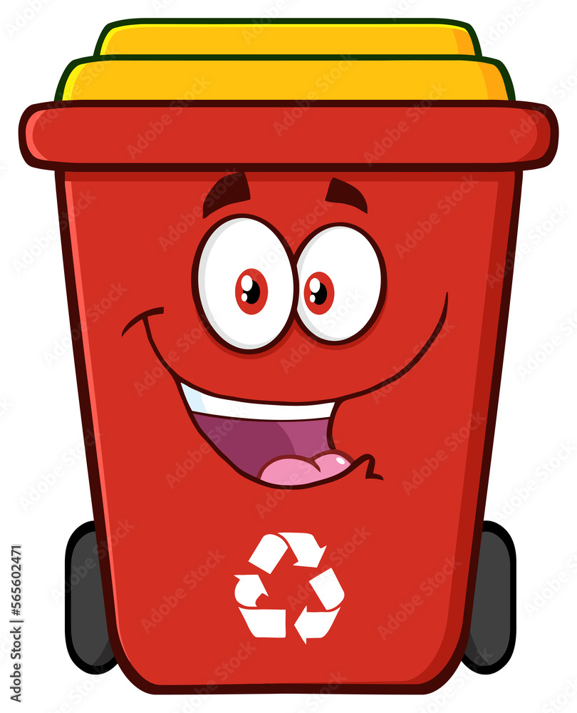 Happy Red Recycle Bin Cartoon Character. Hand Drawn Illustration ...